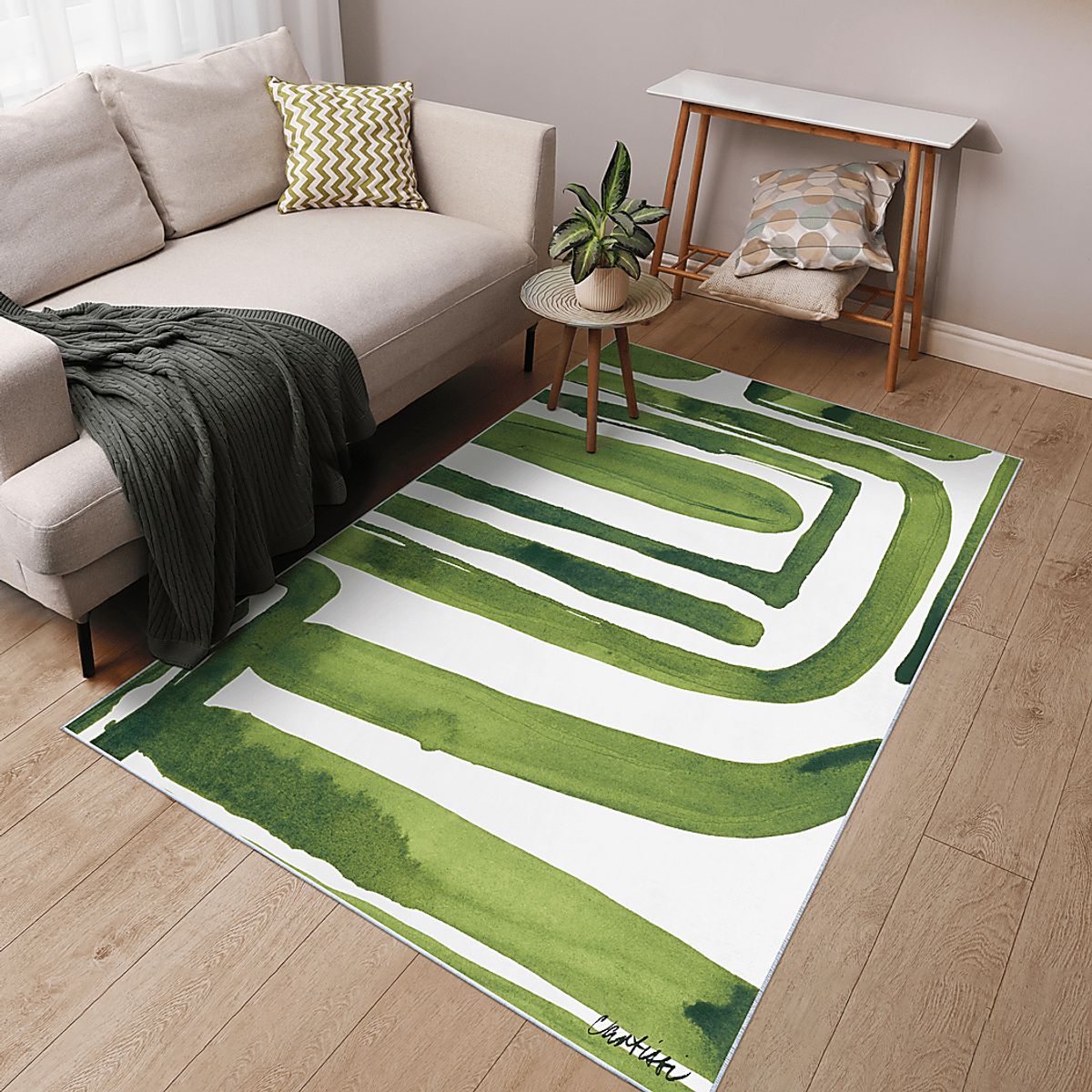 Pinerest Green,Off-White Beige,Green,White Rugs | Rooms to Go