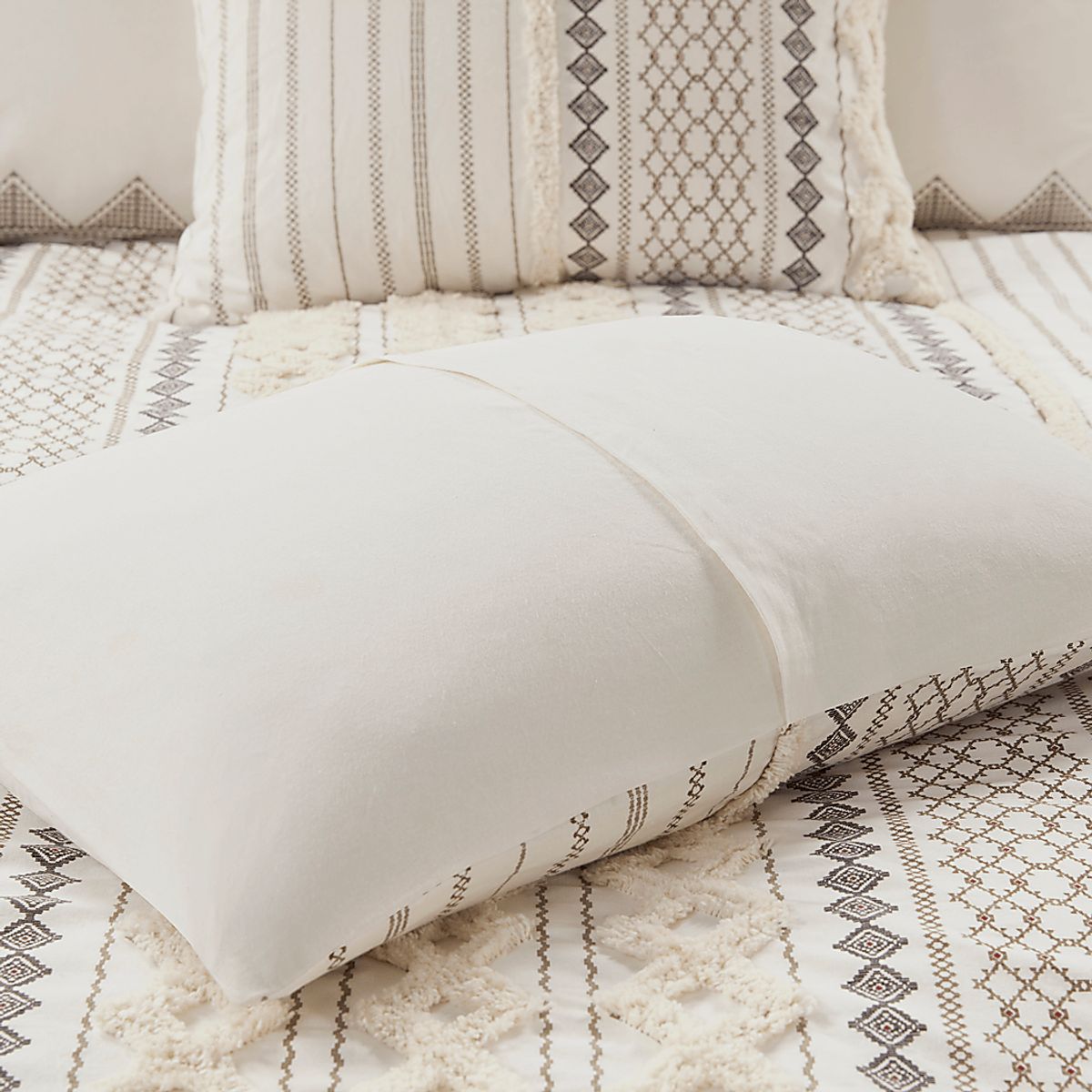 Plaen Ivory Beige Cotton,Polyester Fabric 3 Pc King/California ...