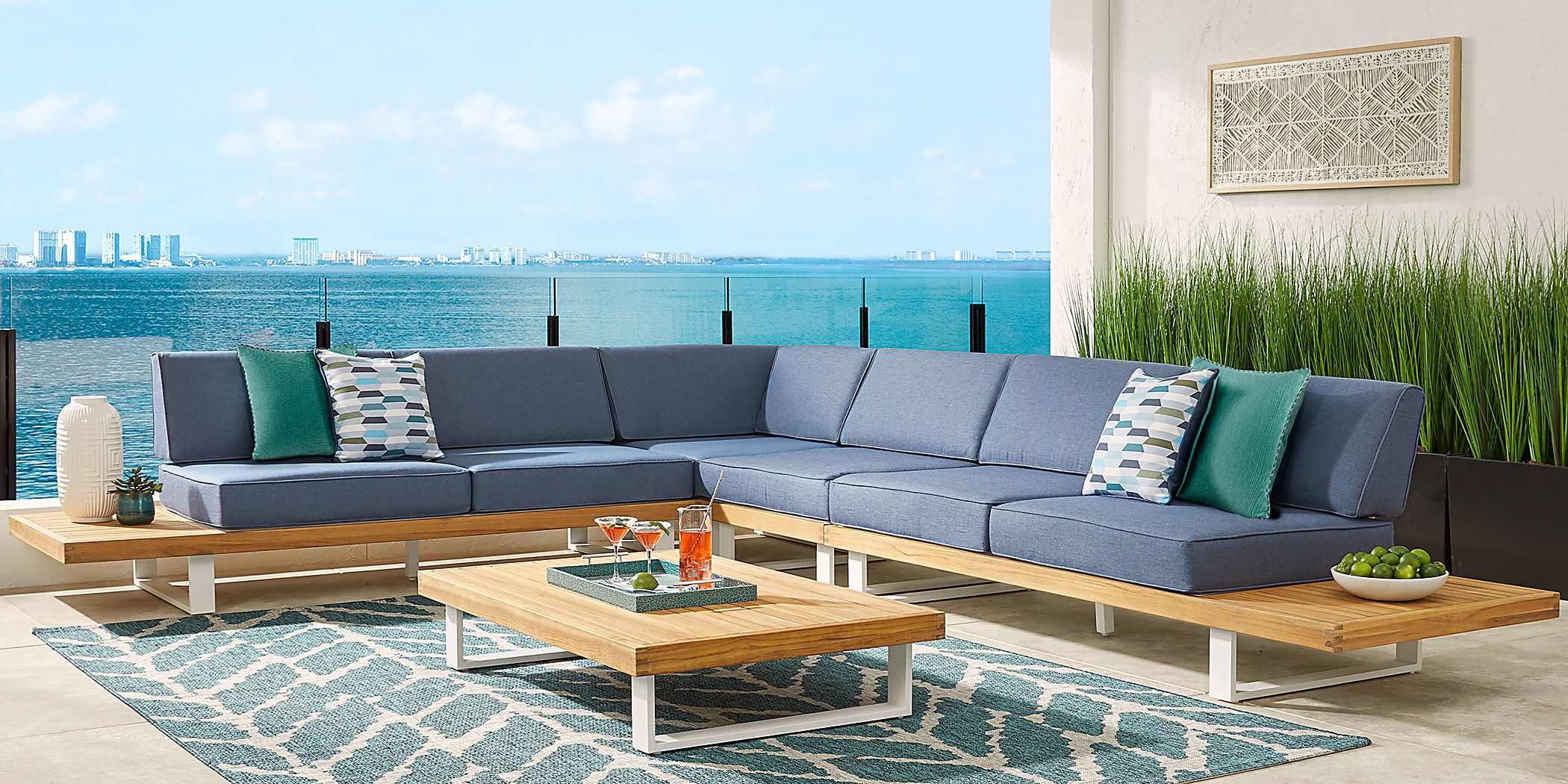 Platform 5 Pc Outdoor Sectional Seating Set with Denim Cushions - Rooms ...