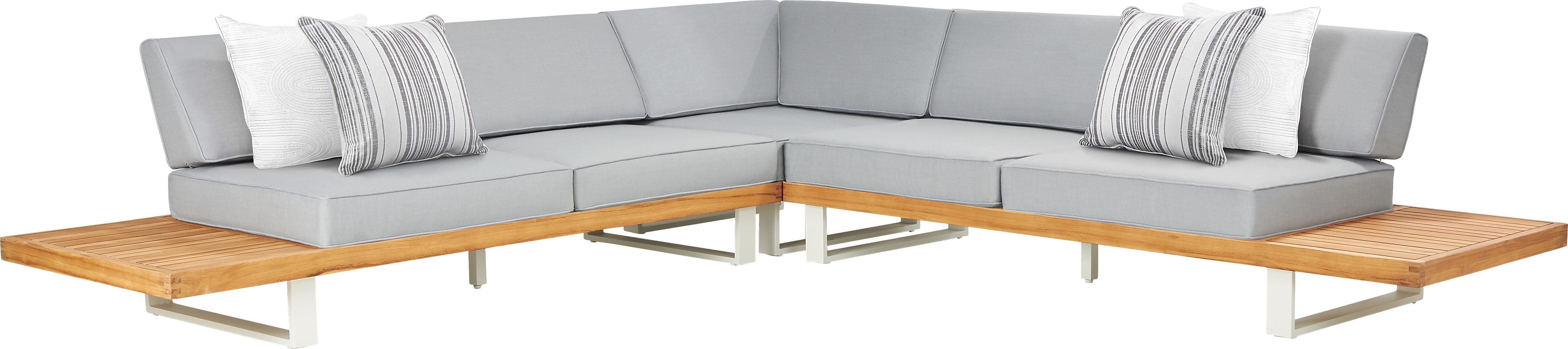 Platform Tan Light Wood Pewter Gray Teak 3 Pc Outdoor Sectional | Rooms ...