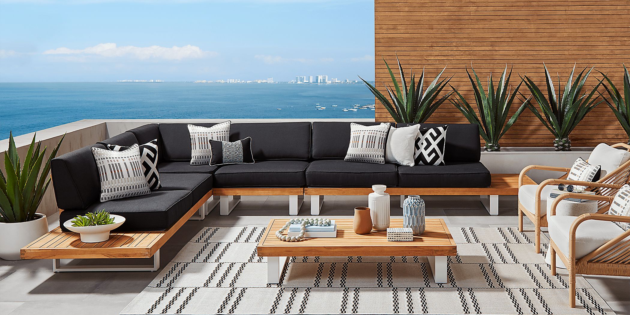 Platform Tan Light Wood Charcoal Black,Gray Teak 4 Pc Outdoor Sectional ...