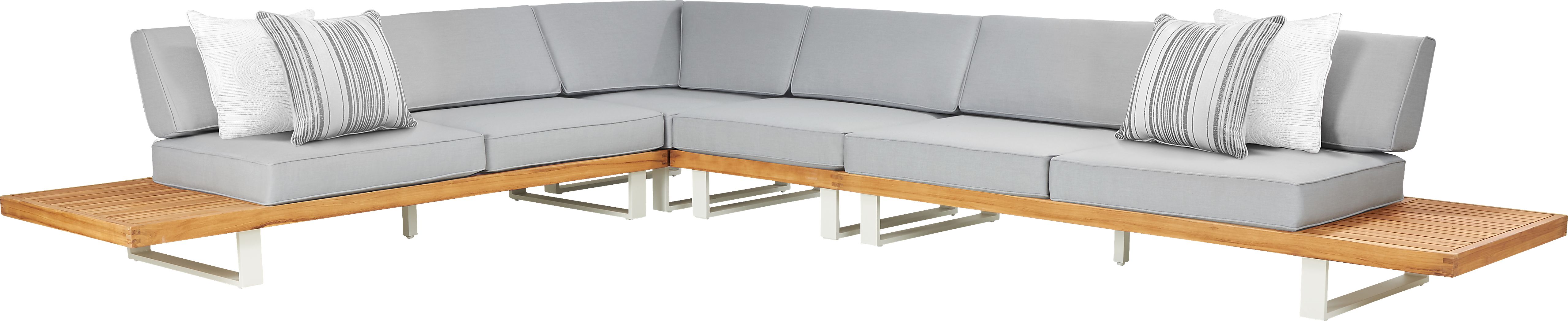 Platform Tan Light Wood Pewter Gray Teak 4 Pc Outdoor Sectional | Rooms ...