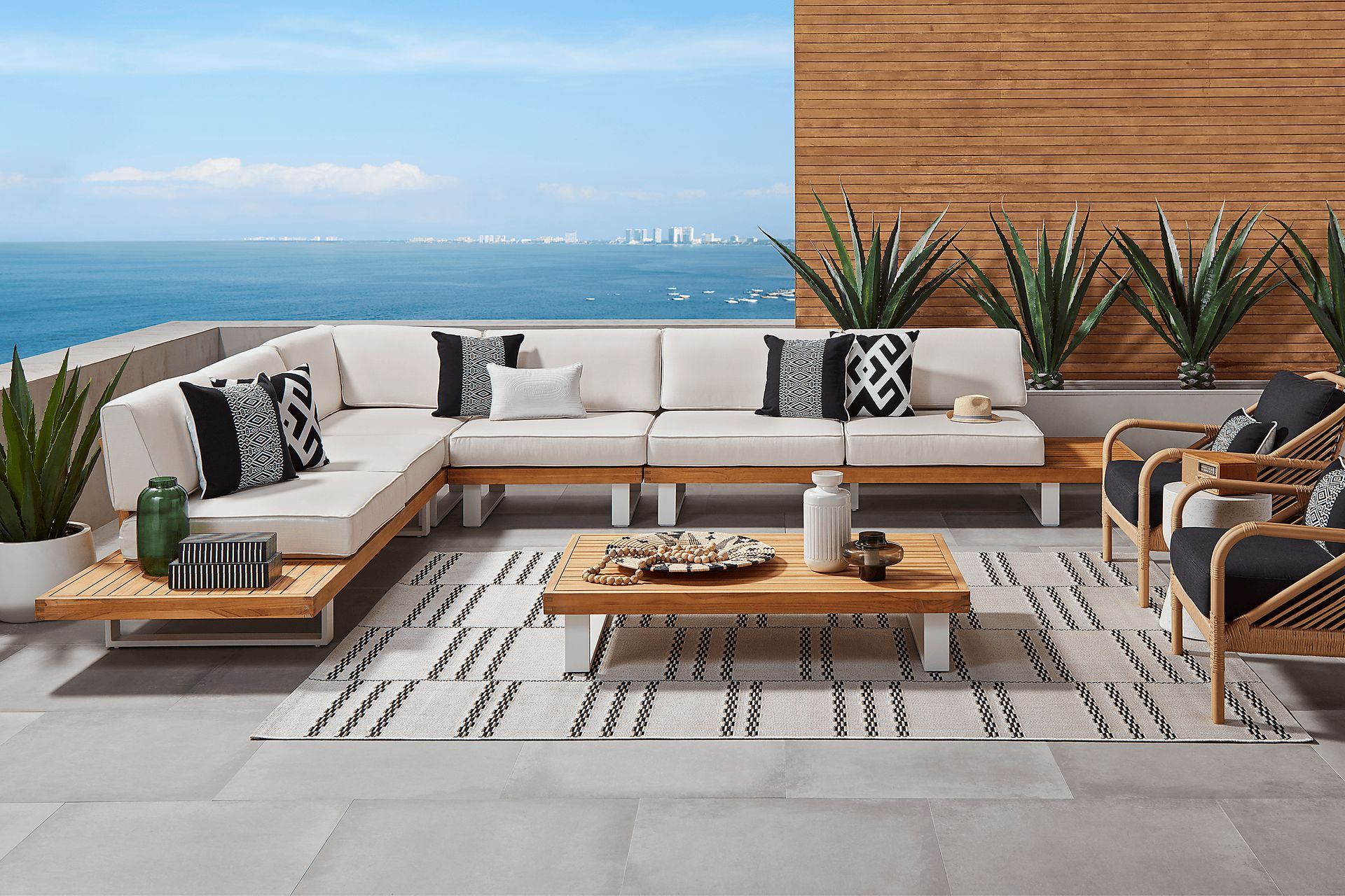 Platform Tan Light Wood Vapor Teak Outdoor 4 Pc Sectional Rooms to Go