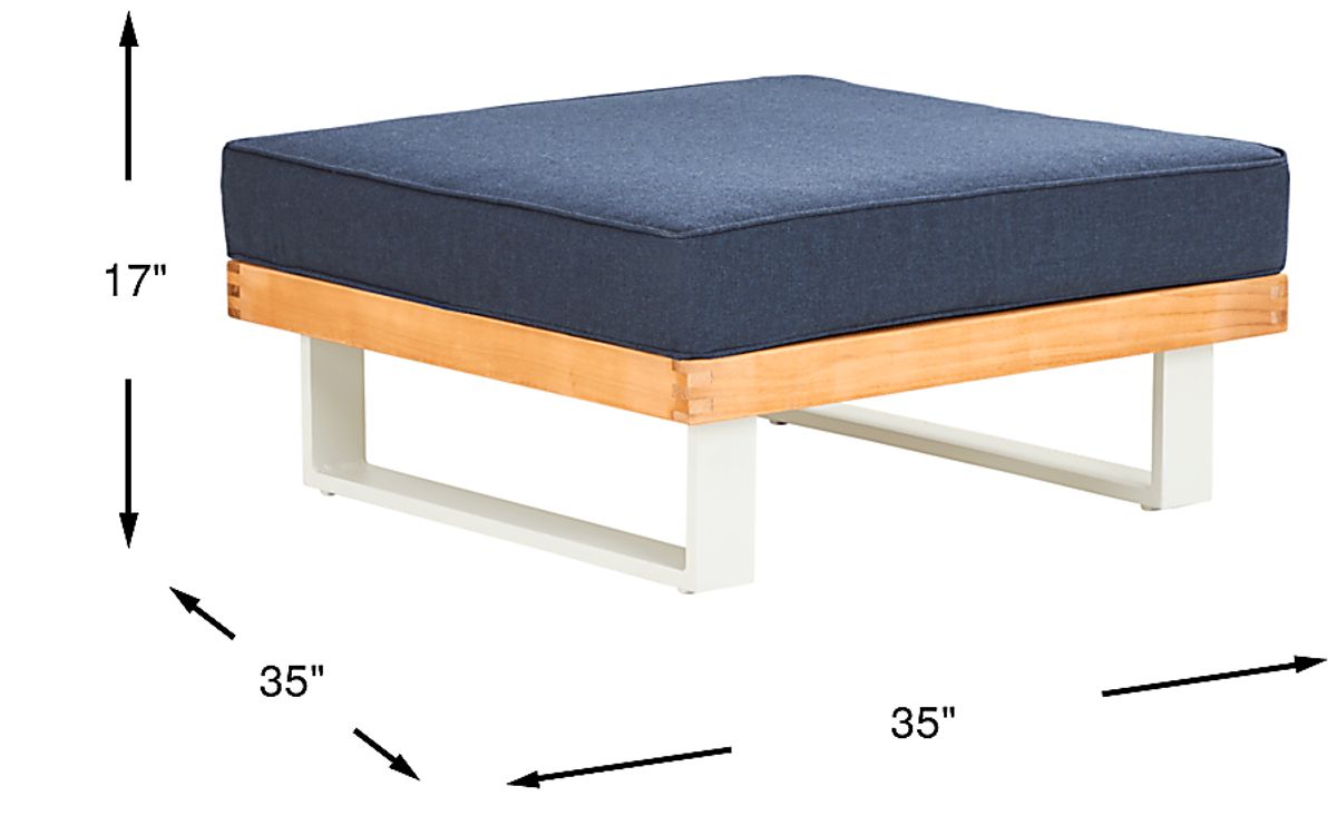 Platform Tan Light Wood Indigo Blue Teak Outdoor Ottoman | Rooms to Go