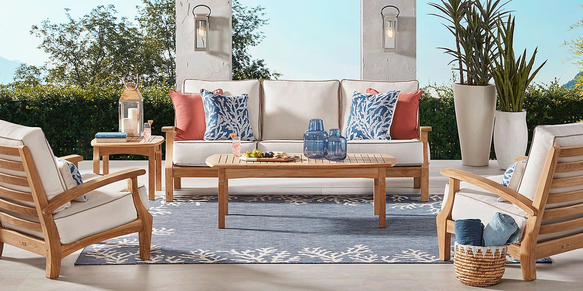 Pleasant Bay Teak 4 Pc Outdoor Seating Set with Vapor Cushions - Rooms ...