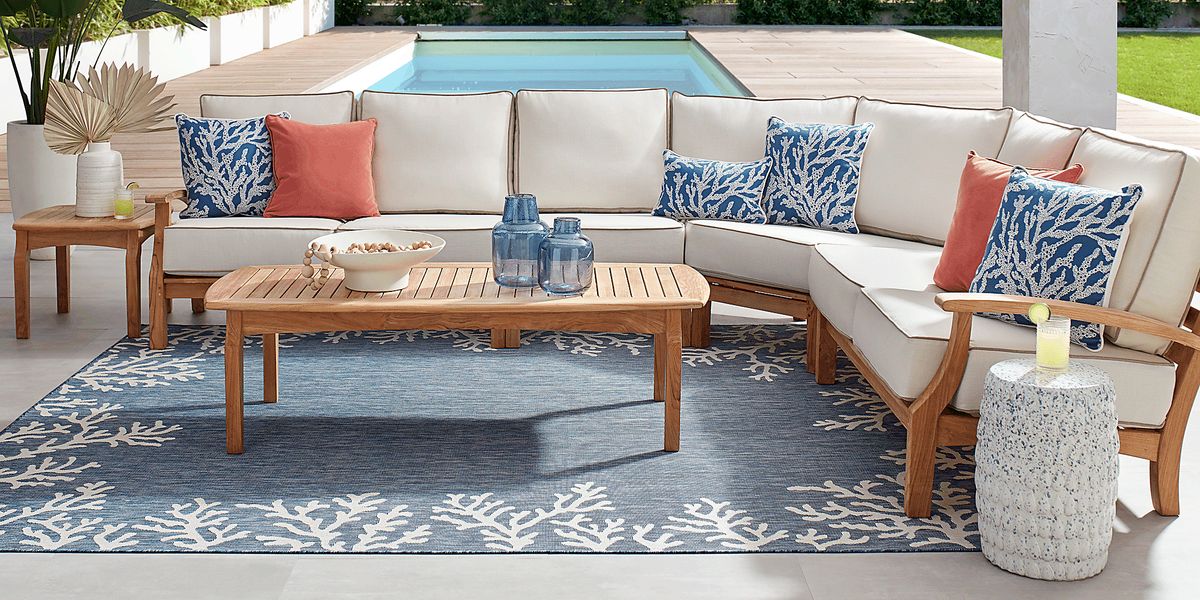 Pleasant Bay Teak 4 Pc Outdoor Sectional with Vapor Cushions - Rooms To Go