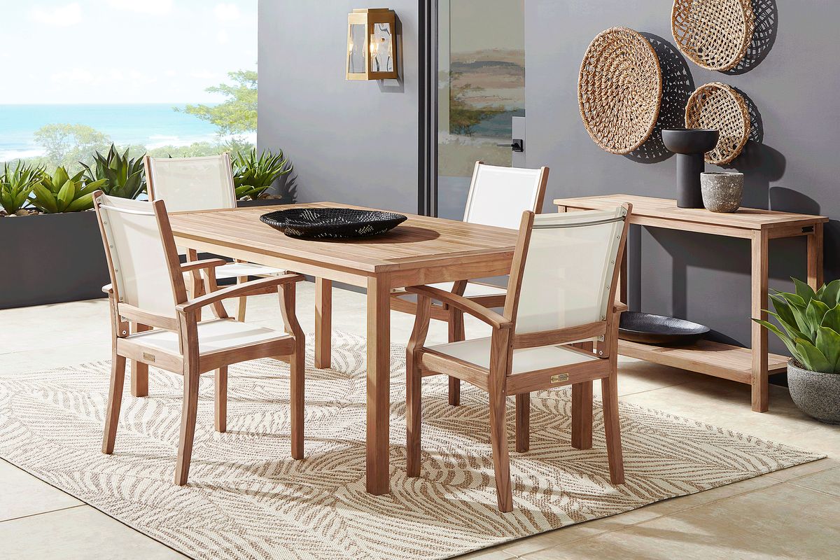 Fifth & Shore Pleasant Bay 5 Pc Tan Light Wood White Teak Outdoor ...