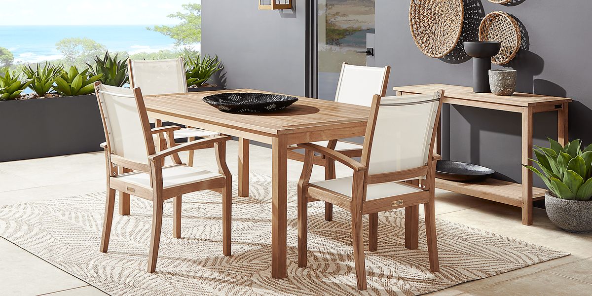 Fifth & Shore Pleasant Bay Tan Light Wood Teak Outdoor Dining Table ...
