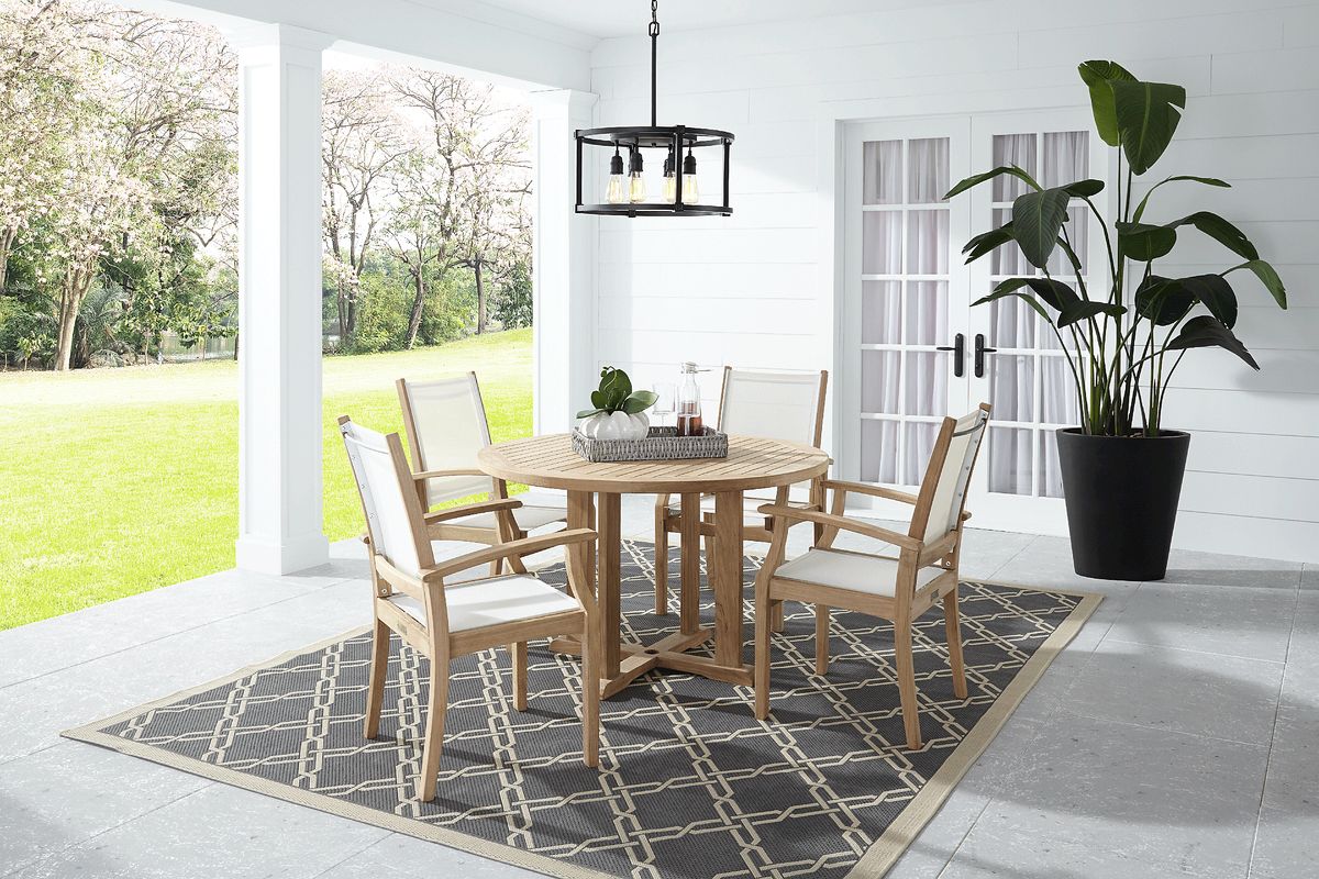 Fifth & Shore Pleasant Bay Tan Light Wood Teak Outdoor Round Dining ...