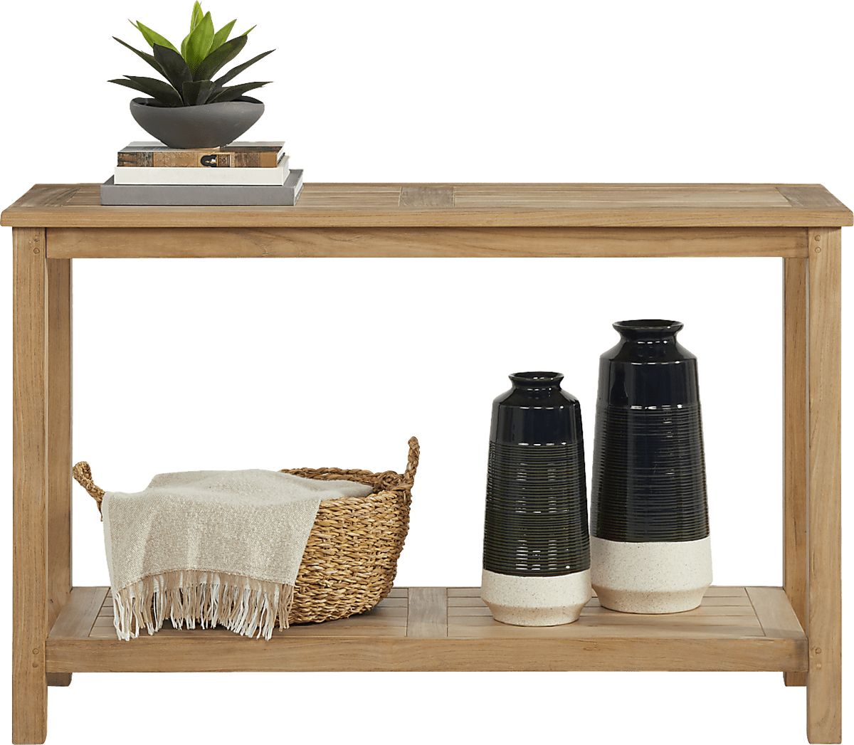 Pleasant Bay Tan Beige,Brown Teak Outdoor Console Table | Rooms to Go