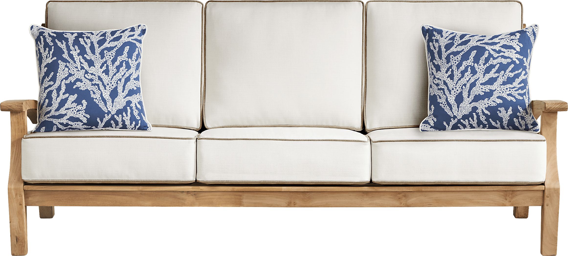 Pleasant Bay Tan Light Wood Vapor Teak Outdoor Sofa | Rooms to Go