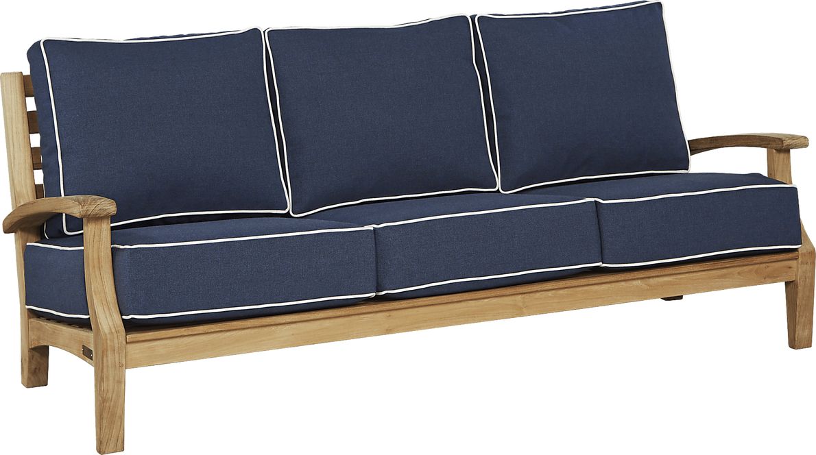 Pleasant Bay Teak 6 Pc Outdoor Seating Set with Denim Cushions - Rooms ...