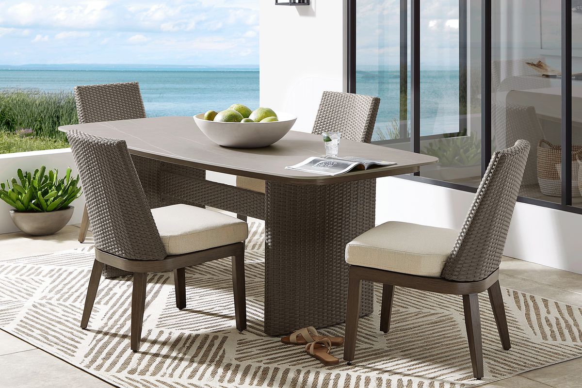 Point Reyes 5 Pc Brown Dark Wood Aluminum Outdoor Dining Set With ...