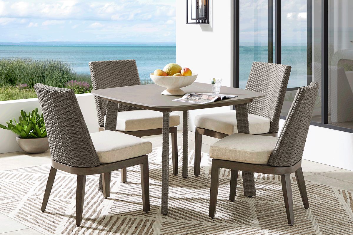 Point Reyes 5 Pc Brown Dark Wood Aluminum Outdoor Dining Set With ...