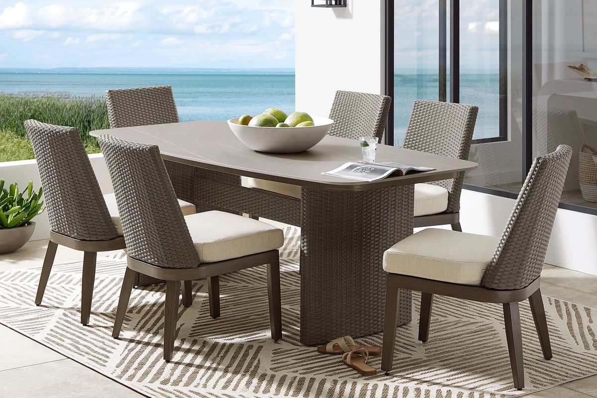Point Reyes 7 Pc Brown Dark Wood Aluminum Outdoor Dining Set With ...