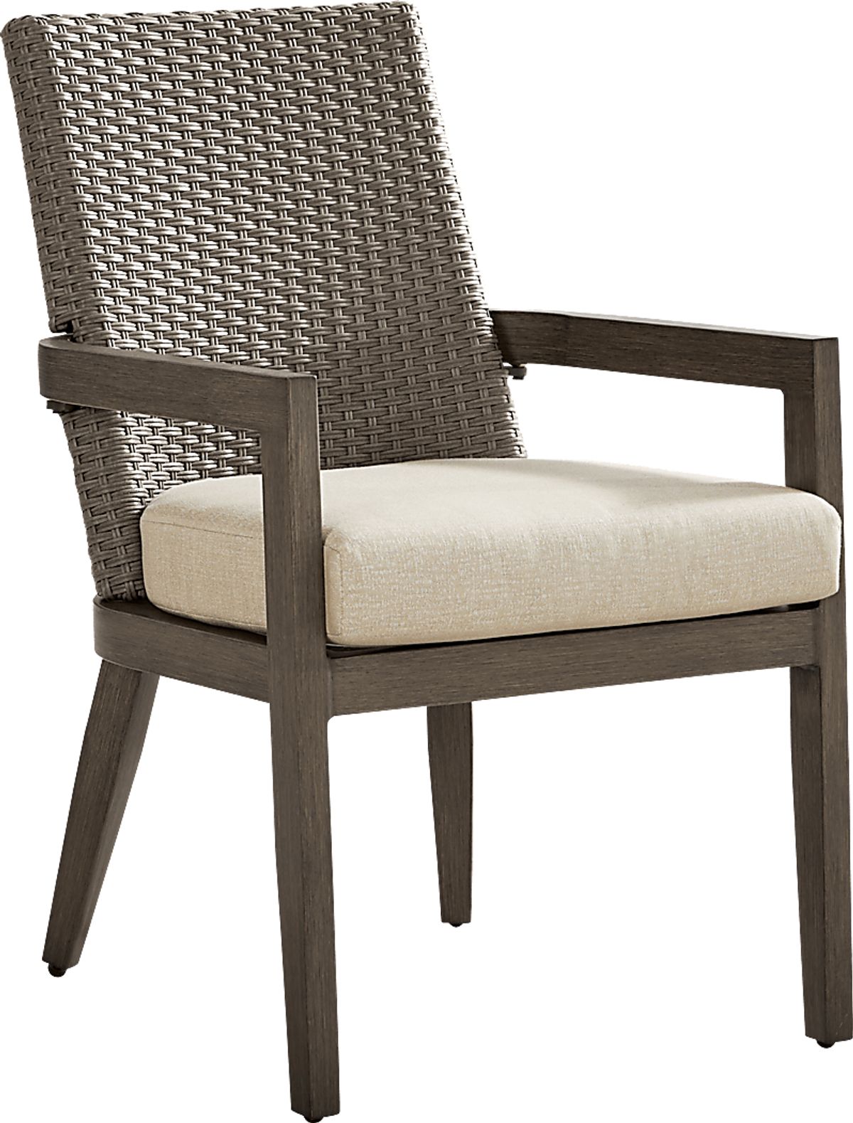 Point Reyes Brown Dark Wood Beige Aluminum Outdoor Arm Chair | Rooms to Go