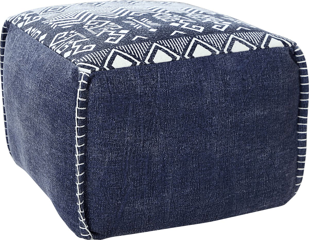 Popilen Blue Cotton Fabric Pouf | Rooms to Go