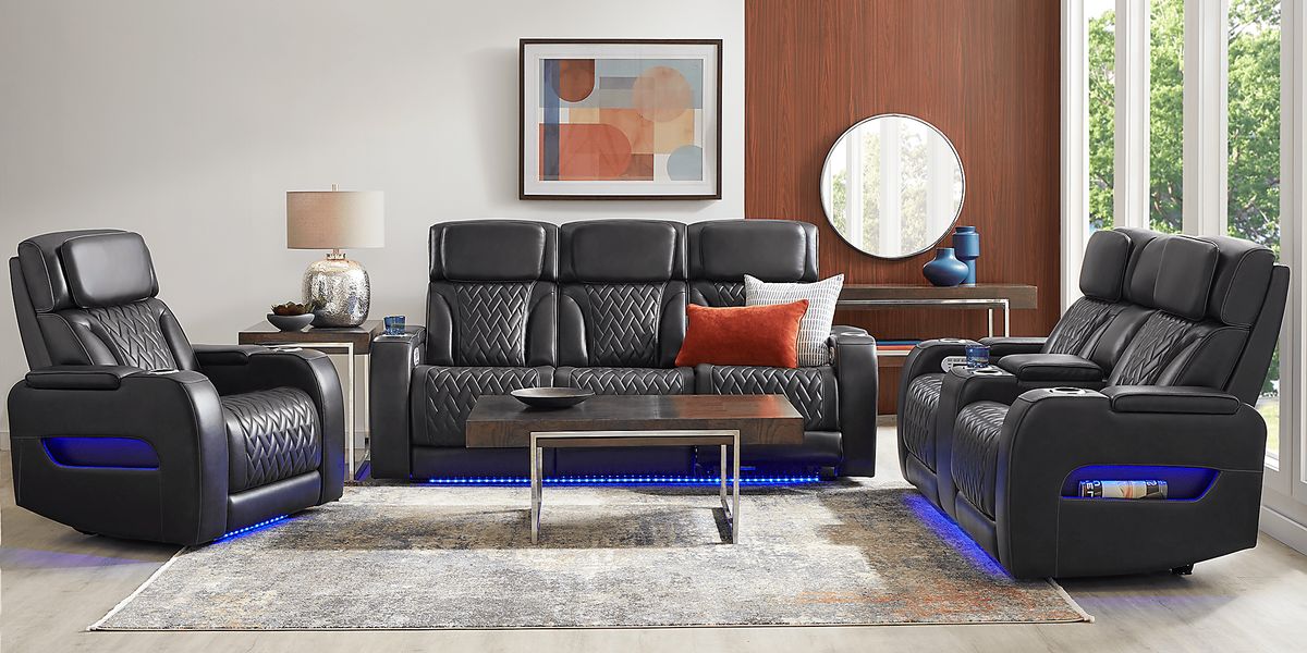 Port Royal Midnight Blue Leather Triple Power Reclining Loveseat ...