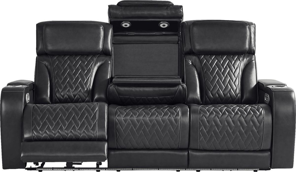 Port Royal Midnight Blue Leather Triple Power Reclining Sofa | Rooms to Go