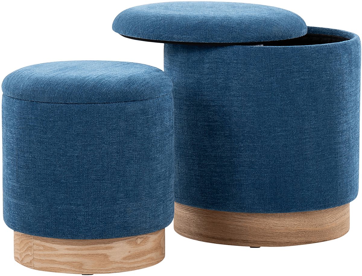 Poulnot Blue Polyester Fabric Ottoman, Set Of 2 | Rooms to Go