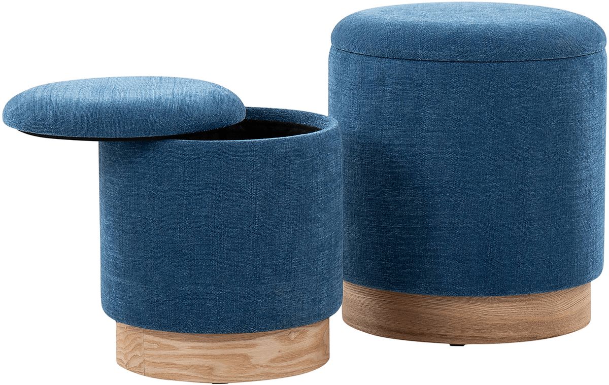 Poulnot Blue Polyester Fabric Ottoman, Set Of 2 | Rooms to Go