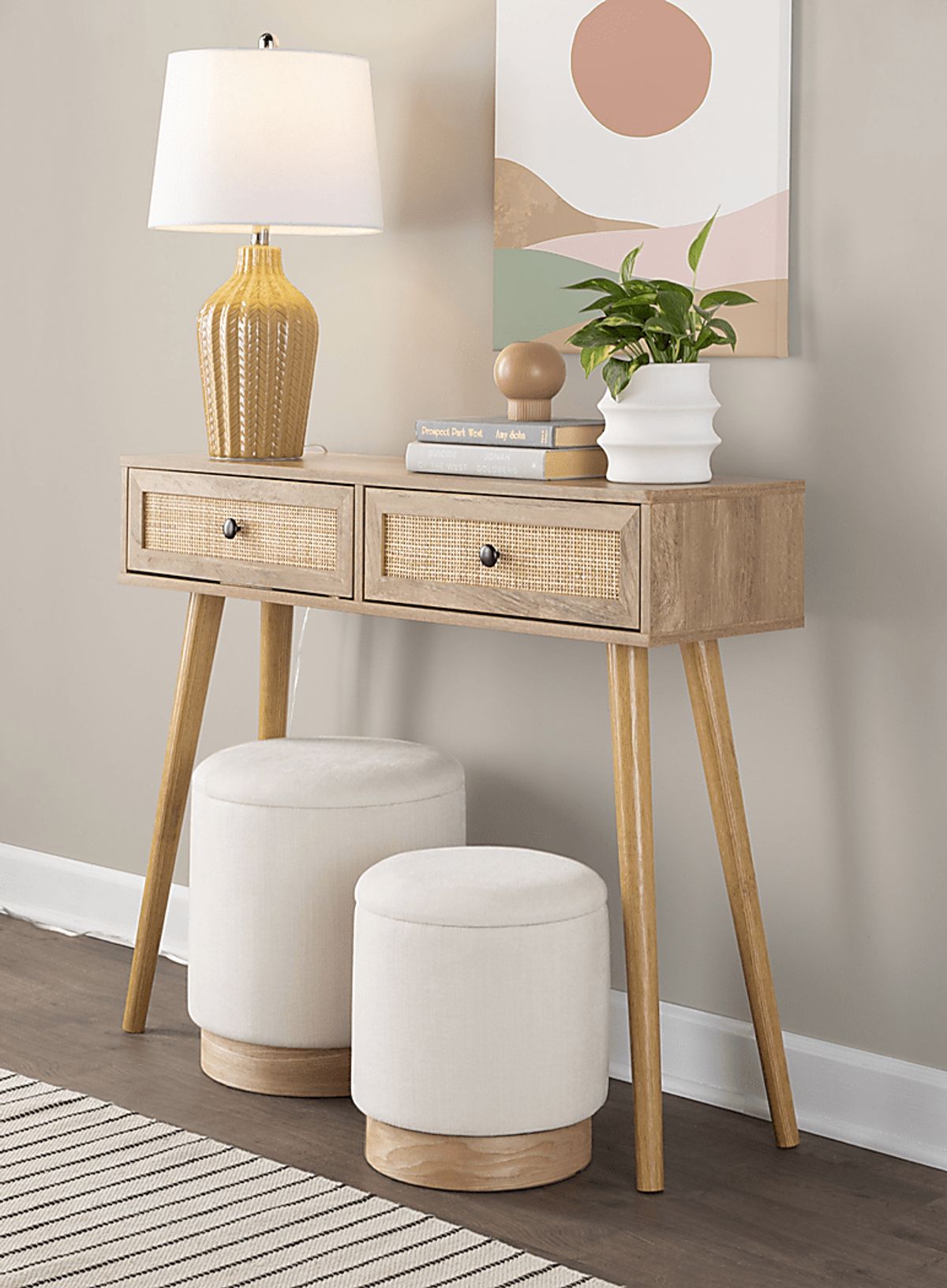 Poulnot Cream Beige Polyester Fabric Ottoman, Set Of 2 | Rooms to Go