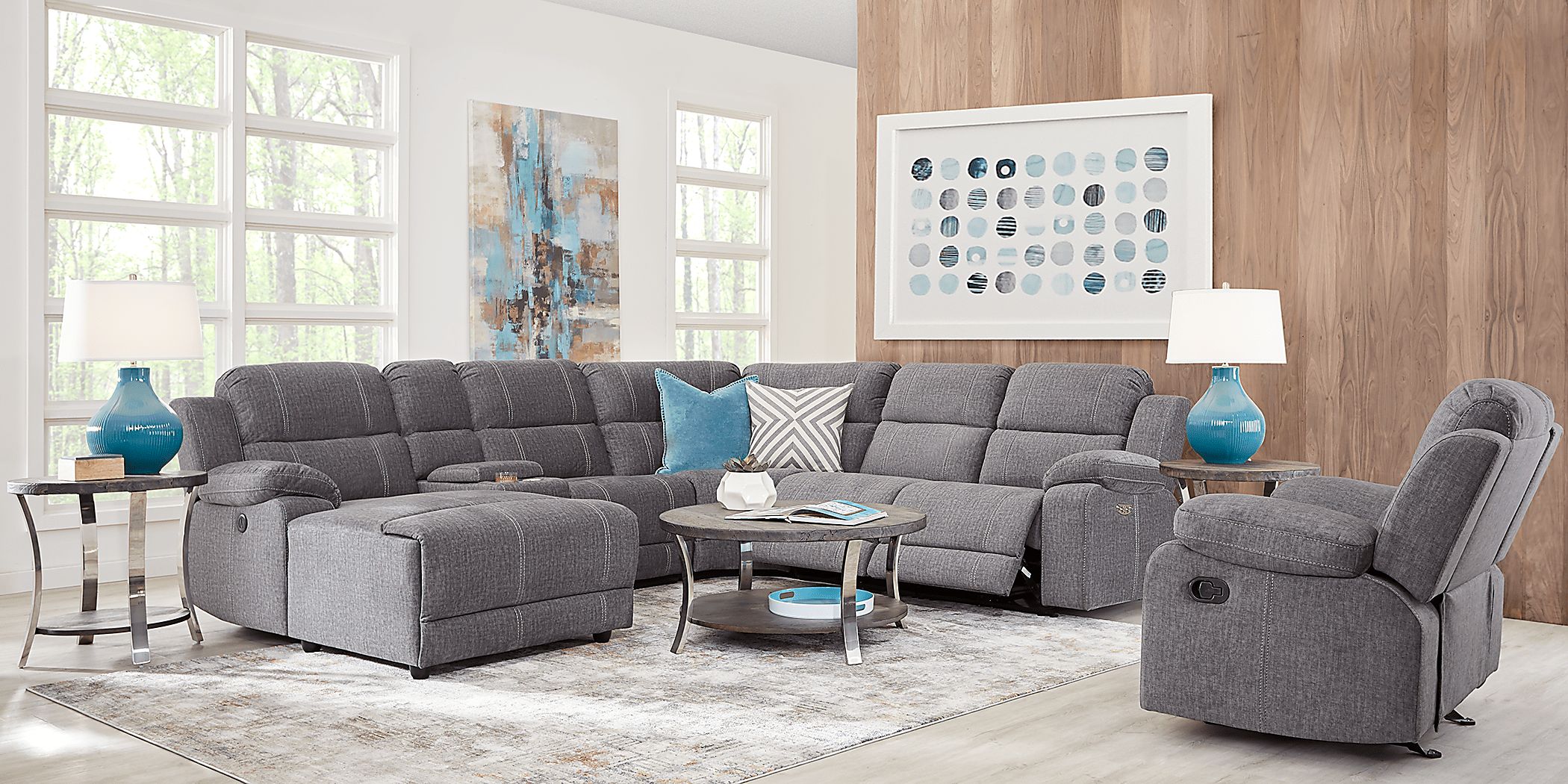 Prescott Point Gray Microfiber 6 Pc Power Reclining Sectional | Rooms to Go