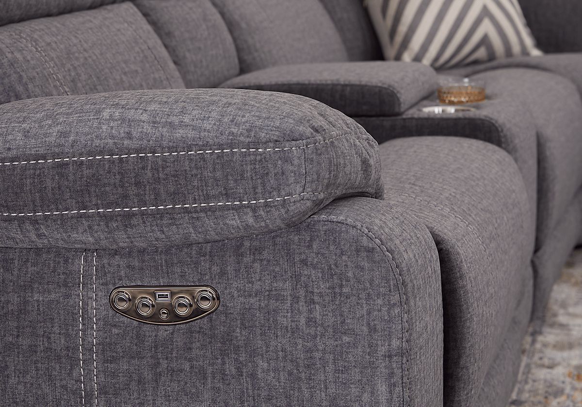 Prescott Point Gray Microfiber 6 Pc Power Reclining Sectional | Rooms to Go