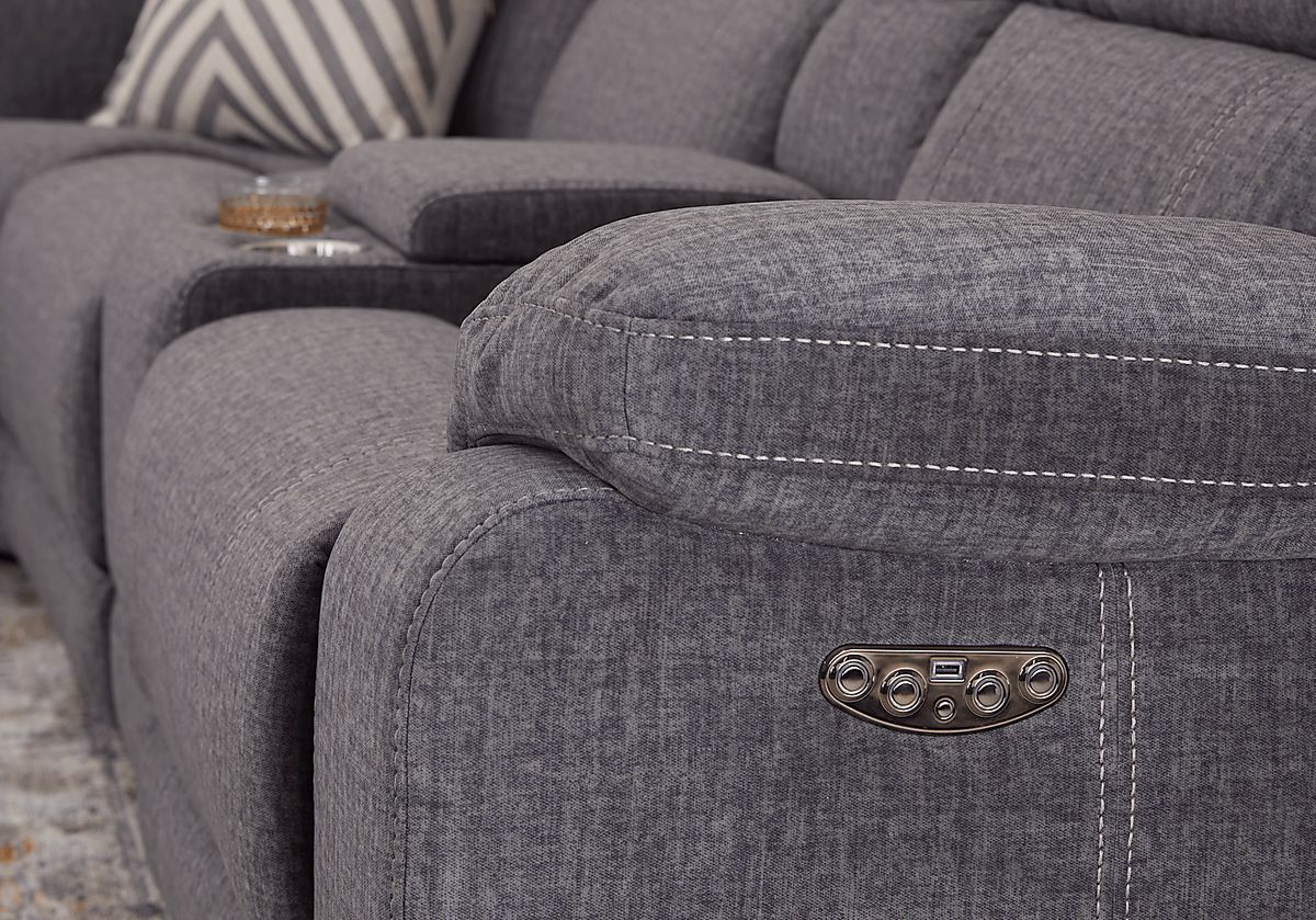 Prescott Point Gray Microfiber 6 Pc Power Reclining Sectional | Rooms to Go