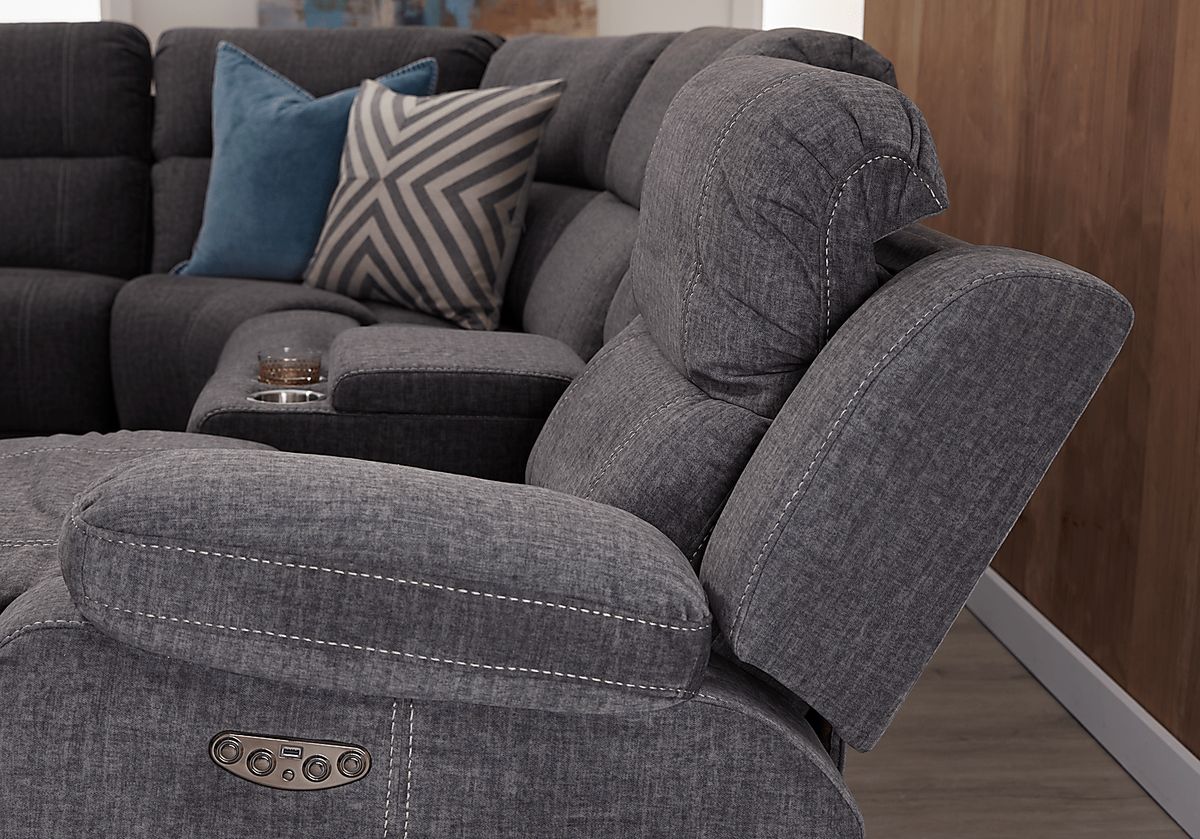 Prescott Point Gray Microfiber 6 Pc Power Reclining Sectional | Rooms to Go
