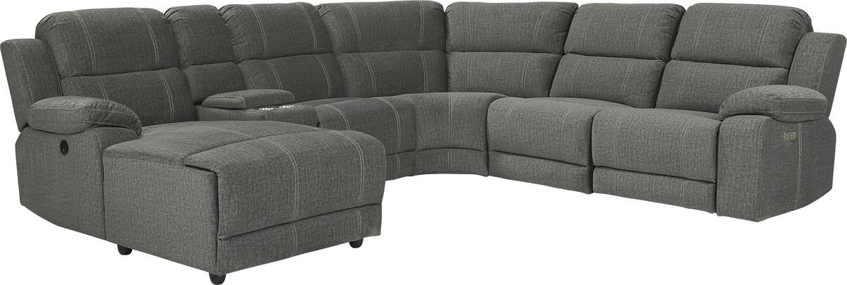 Prescott Point Gray Microfiber 6 Pc Power Reclining Sectional | Rooms to Go