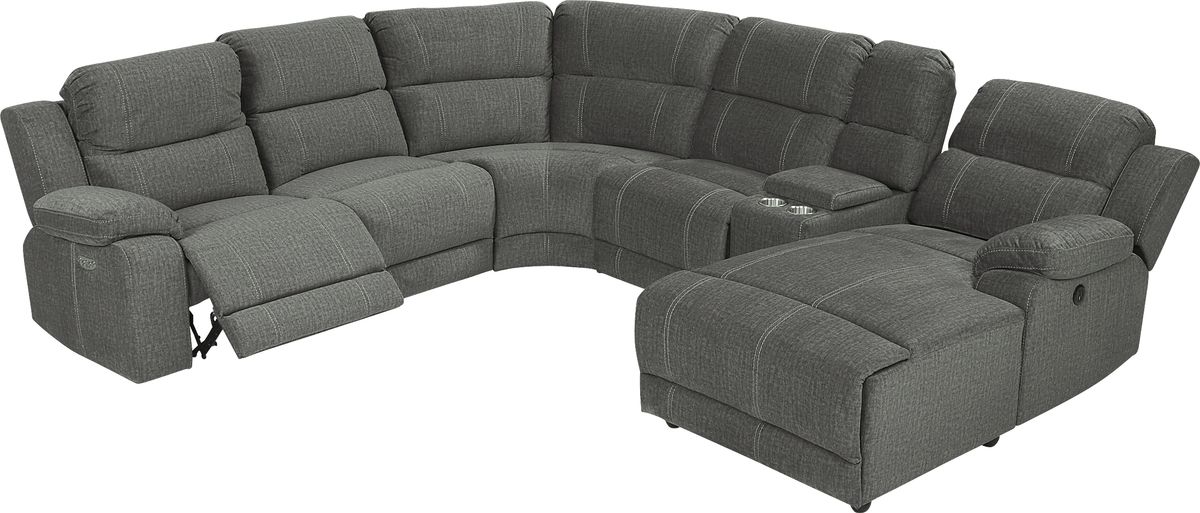 Prescott Point Gray Microfiber 6 Pc Power Reclining Sectional | Rooms to Go
