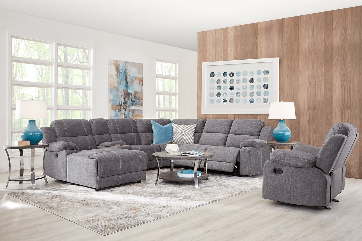 Prescott Point Gray Microfiber 6 Pc Power Reclining Sectional | Rooms to Go