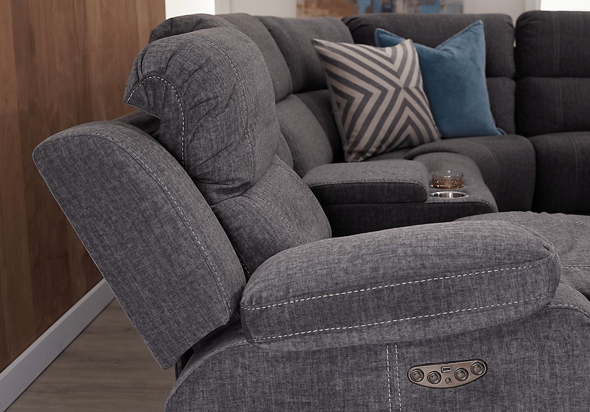 Prescott Point Gray Microfiber 6 Pc Power Reclining Sectional | Rooms to Go