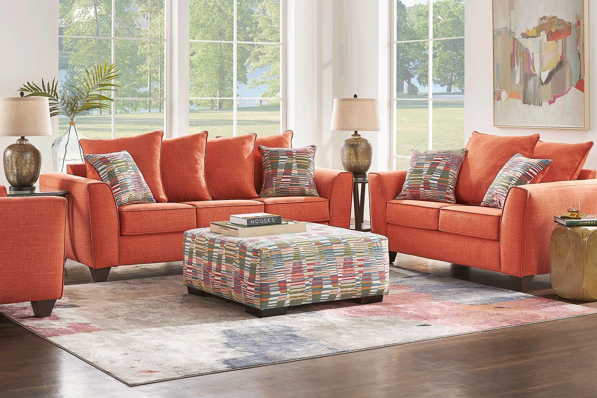Primwell Place 5 Pc Orange Orange,Red Fabric Living Room Set With Sofa ...