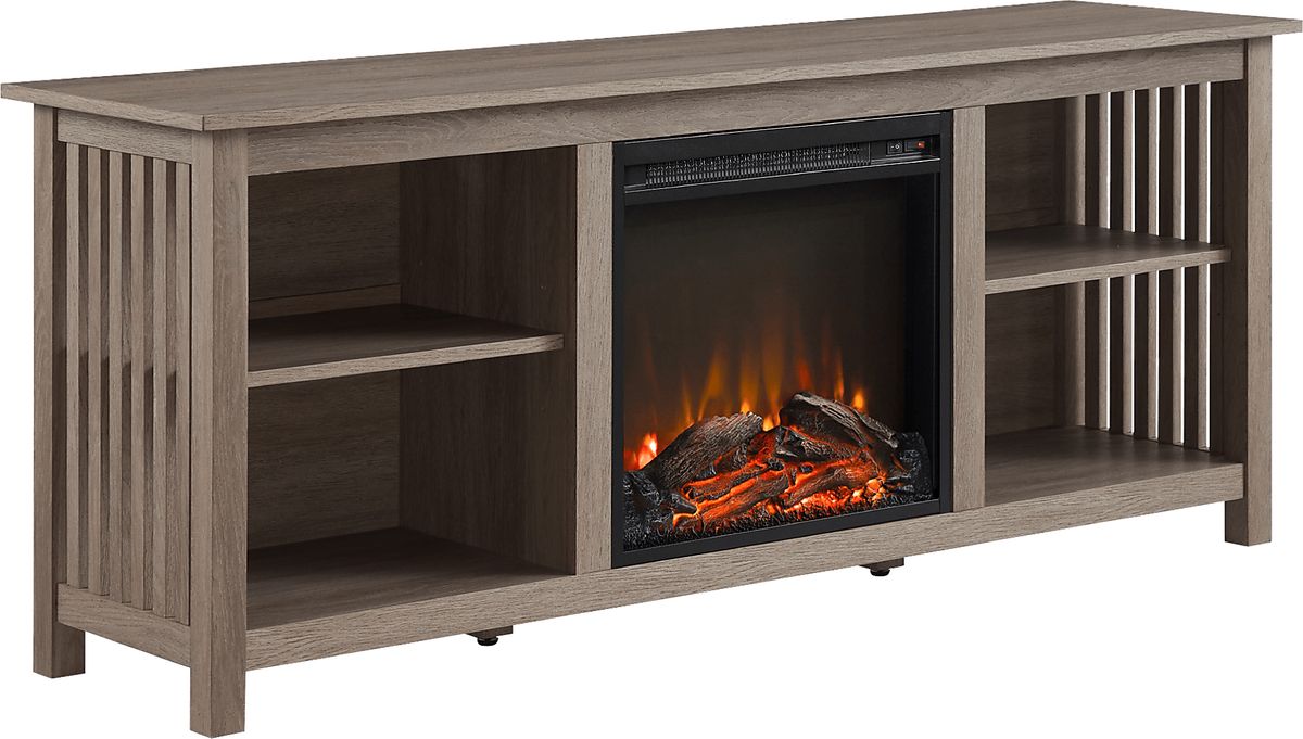 Primwood Driftwood Light Wood 58 in. Console, With Electric Fireplace ...