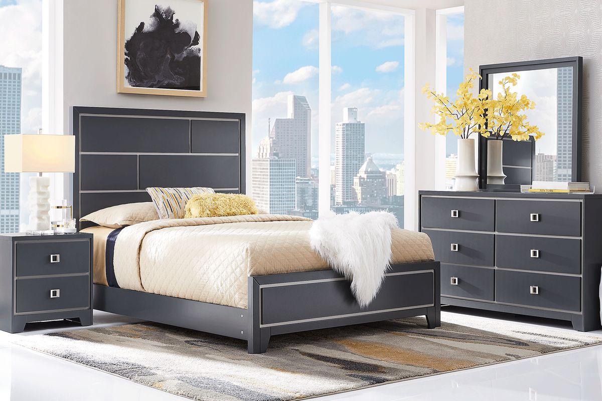 Princeton Hall 5 Pc Blue Colors Queen Bedroom Set With Dresser, Mirror, 3 Pc Queen Bed | Rooms to Go