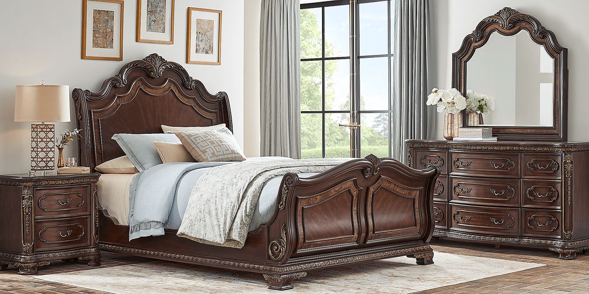 Priscilla Brown Cherry 5 Pc Queen Sleigh Bedroom - Rooms To Go