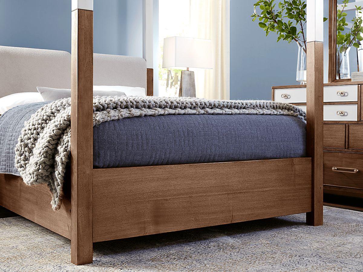 Prospect Heights Caramel Light Wood 3 Pc Queen Canopy Bed | Rooms to Go