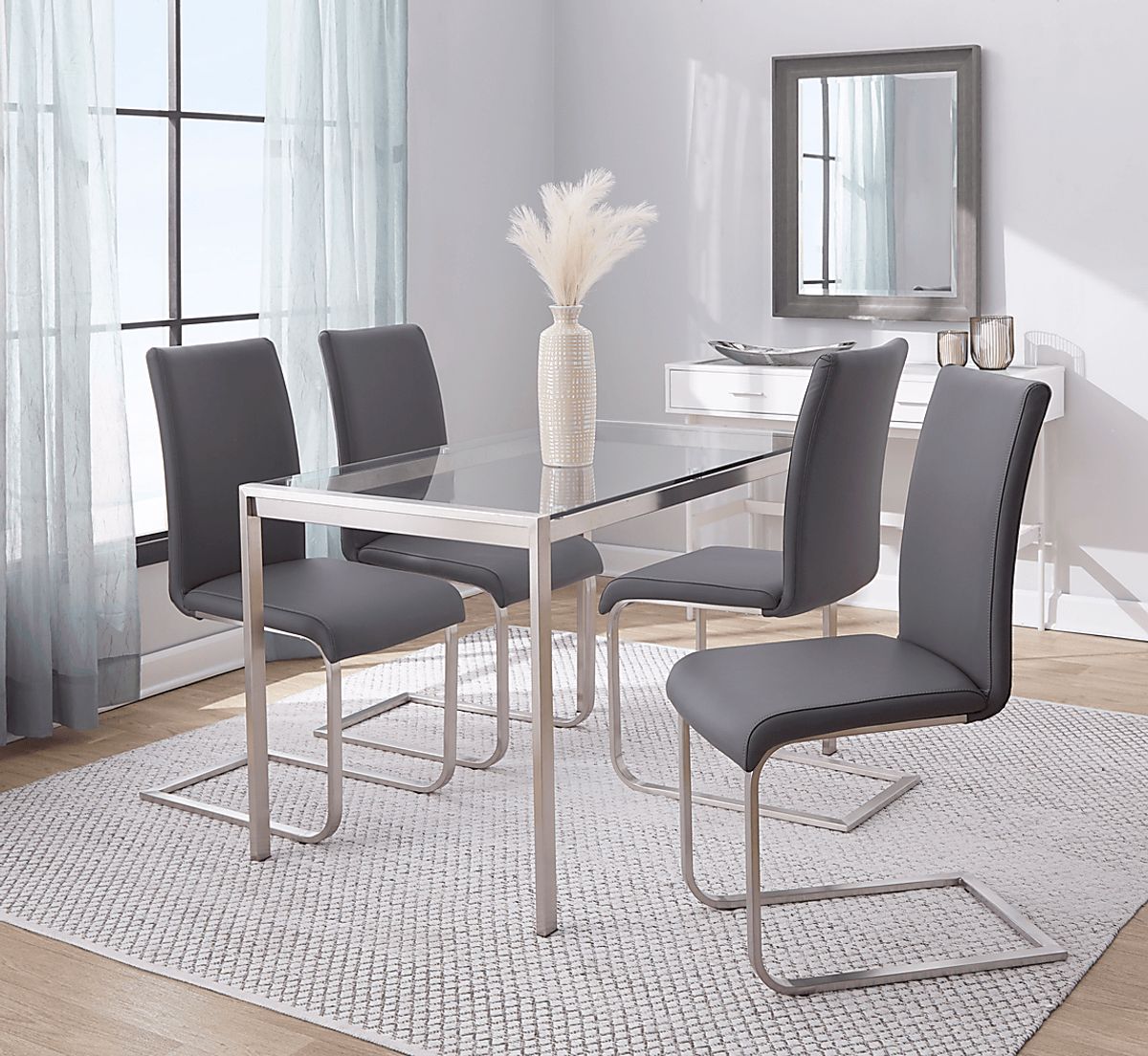 Quain Chrome Metal Gray Polyurethane Fabric 5 Pc Dining Set | Rooms to Go