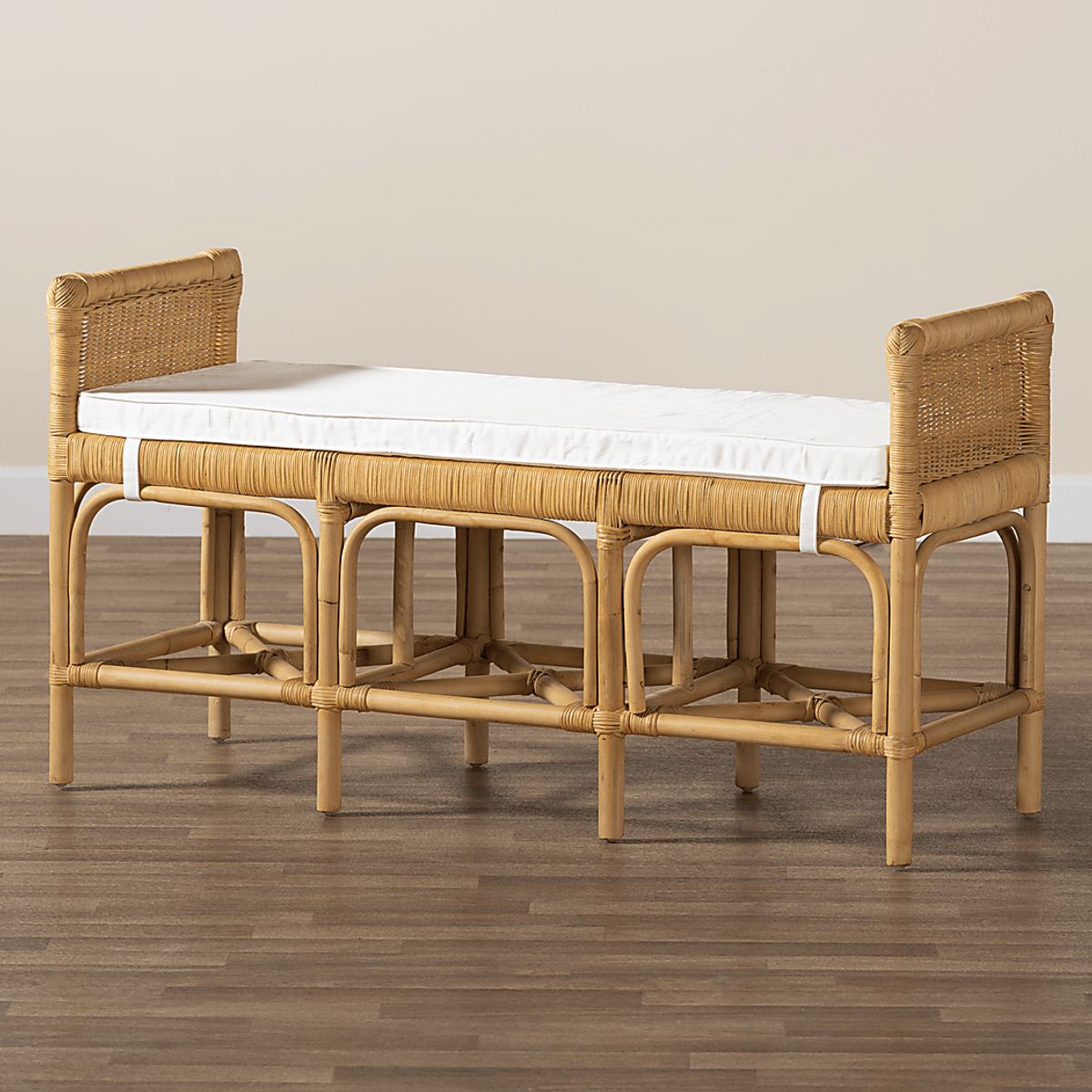 Quanset Natural Beige,White Polyester Fabric Bench | Rooms to Go