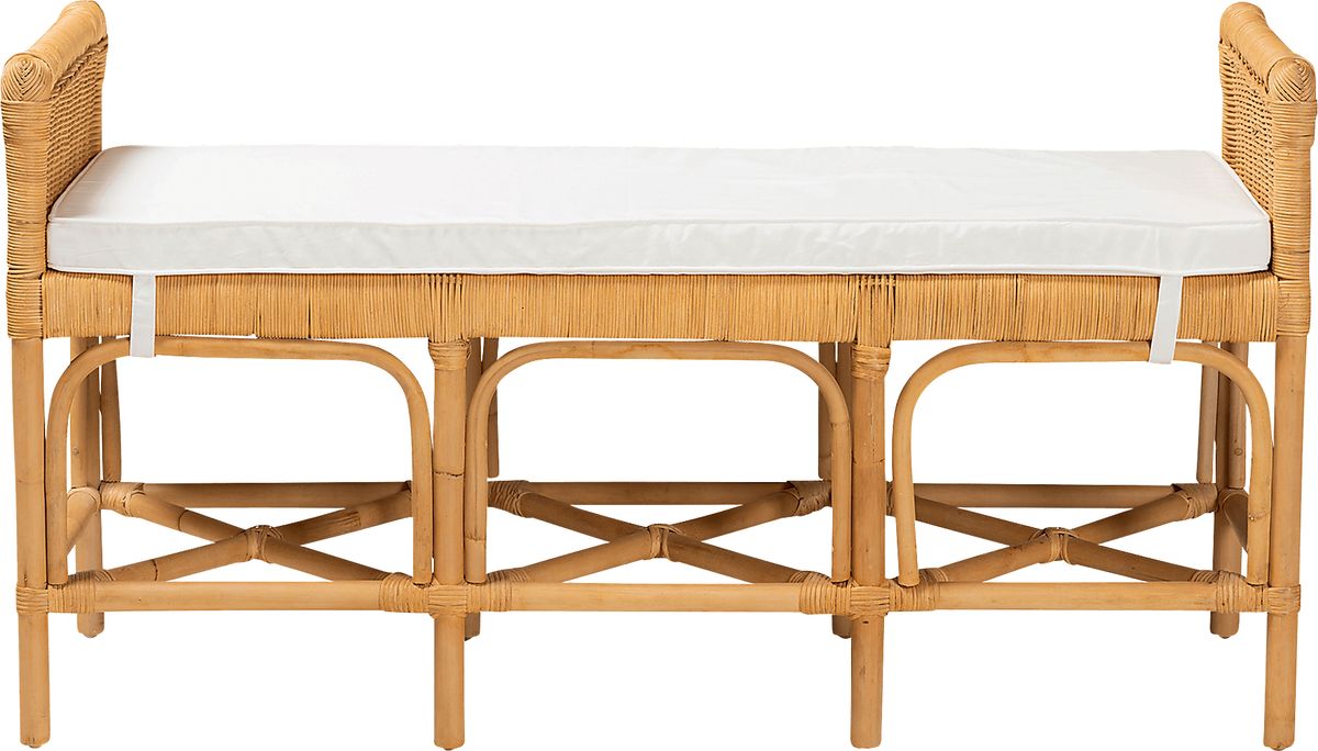 Quanset Natural Beige,White Polyester Fabric Bench | Rooms to Go