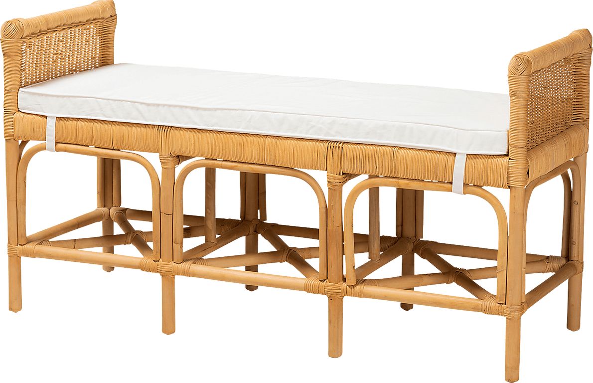 Quanset Natural Beige,White Polyester Fabric Bench - Rooms To Go