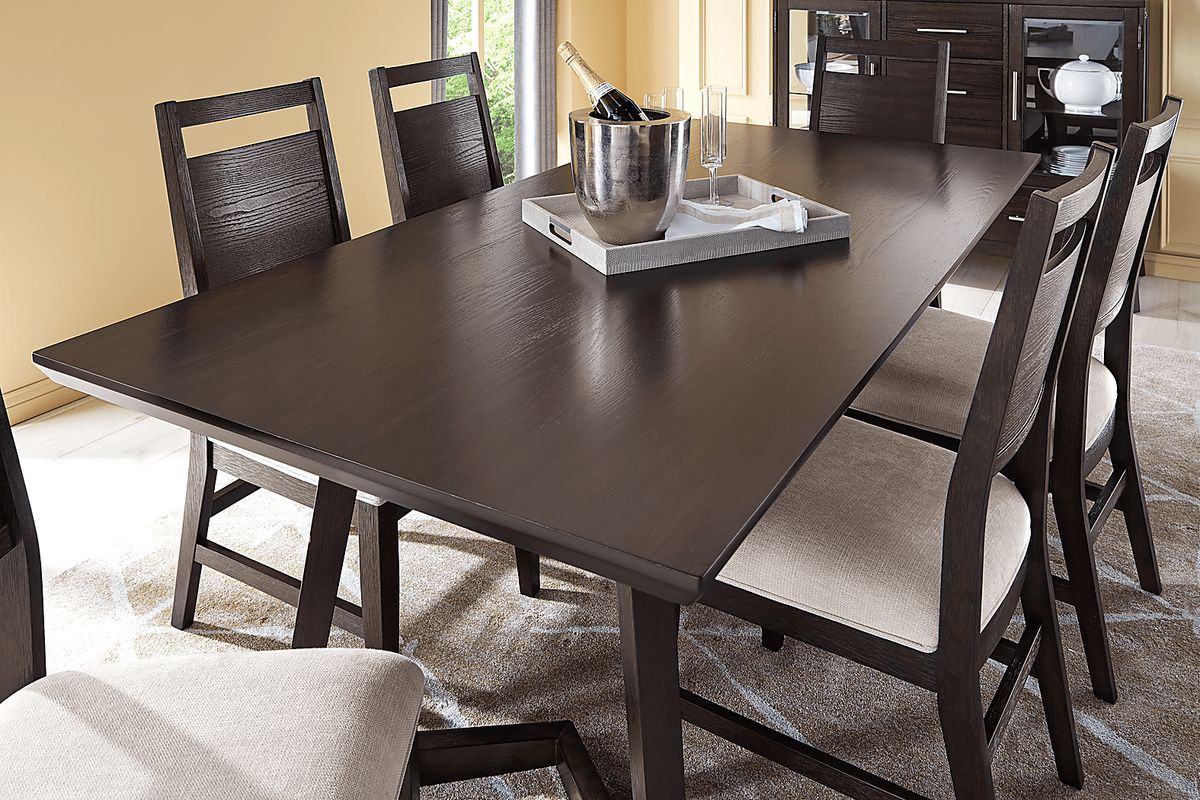 Ramore 5 Pc Espresso Dark Wood Beige Dining Room Set With Dining Table ...