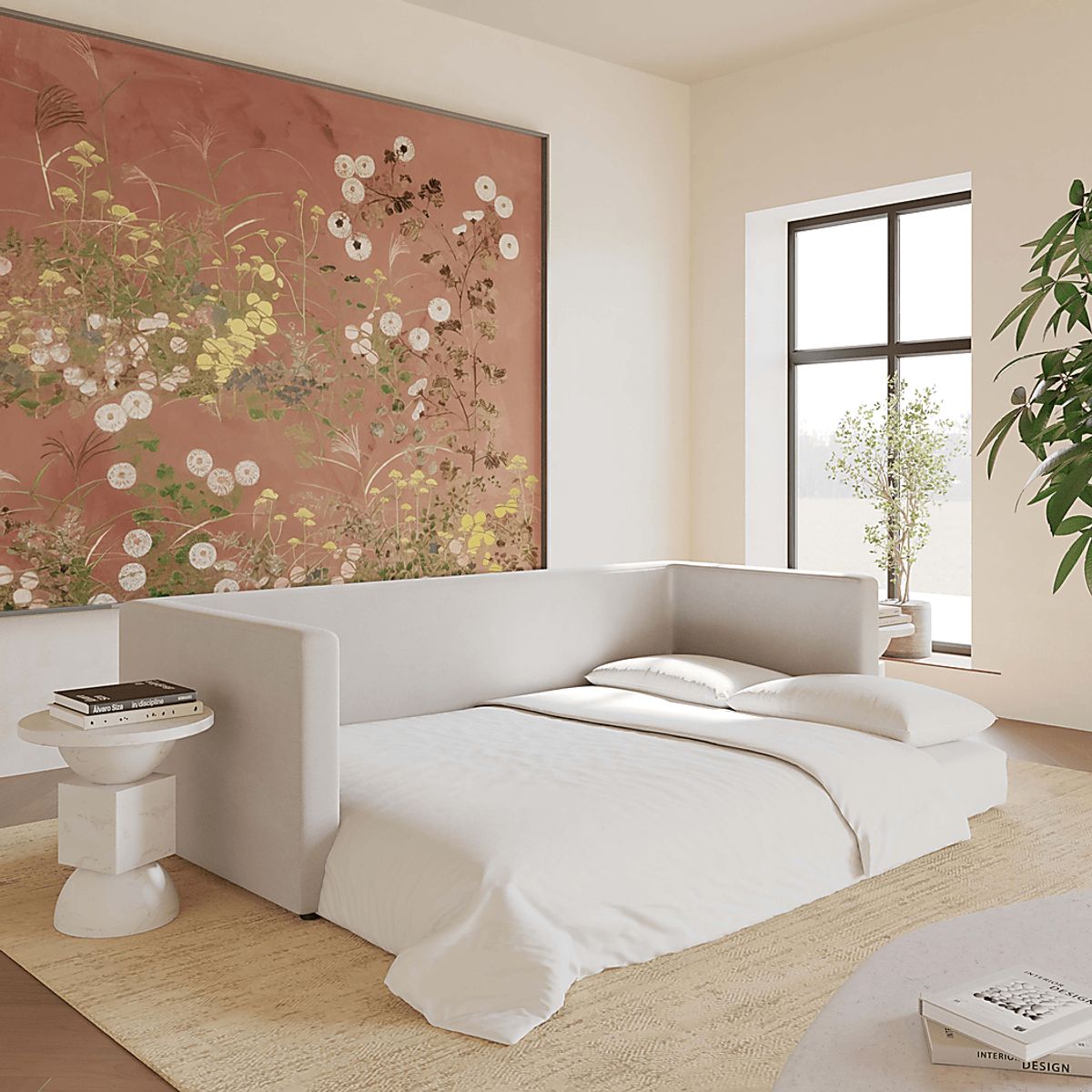 Rapalla Cream Beige Linen Fabric Sleeper Sofa | Rooms to Go