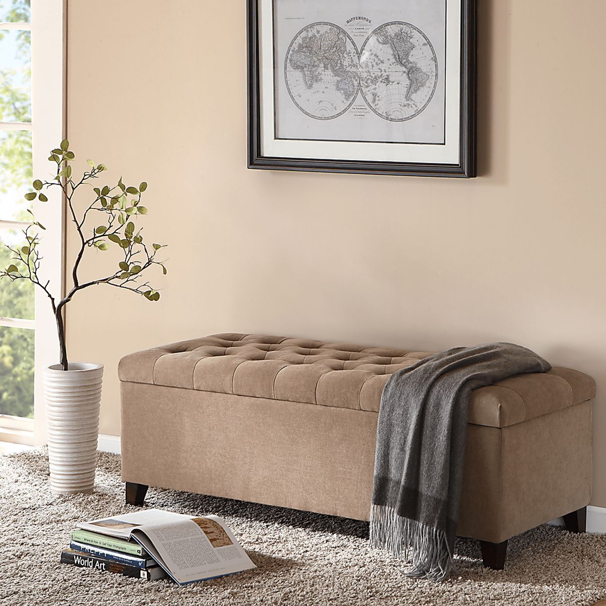 Rapdye Beige Polyester Fabric Bench | Rooms to Go