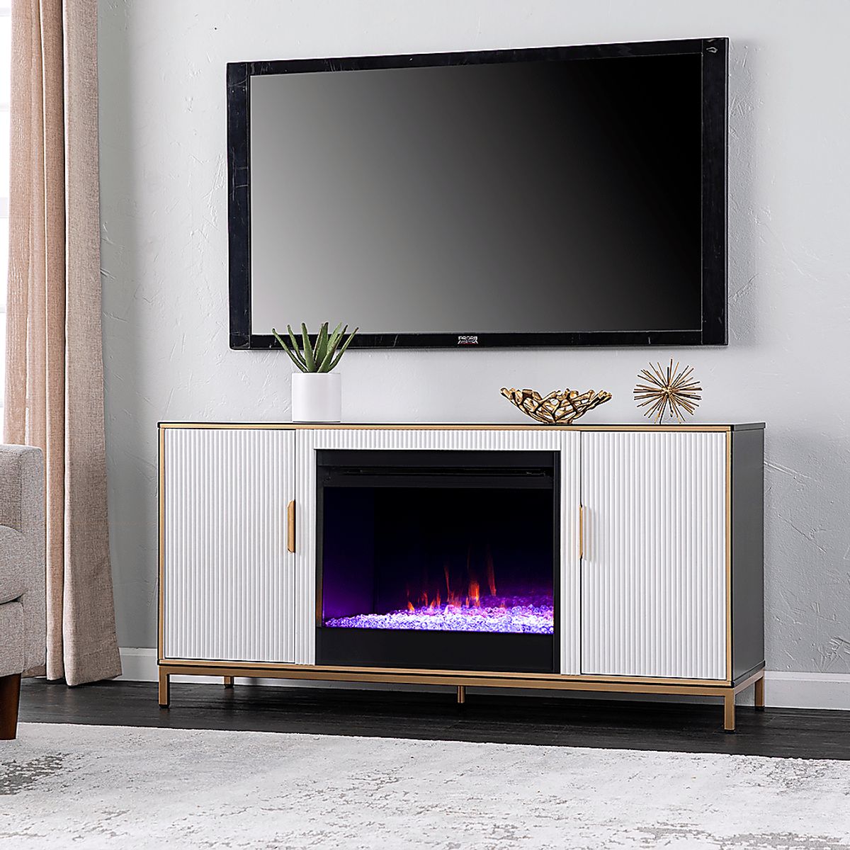 Rascher I White Colors,White 54" Console, With Electric Fireplace ...