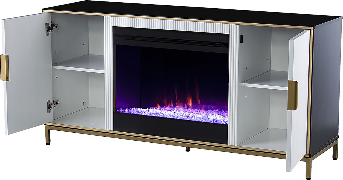 Rascher I White Colors,White 54" Console, With Electric Fireplace ...