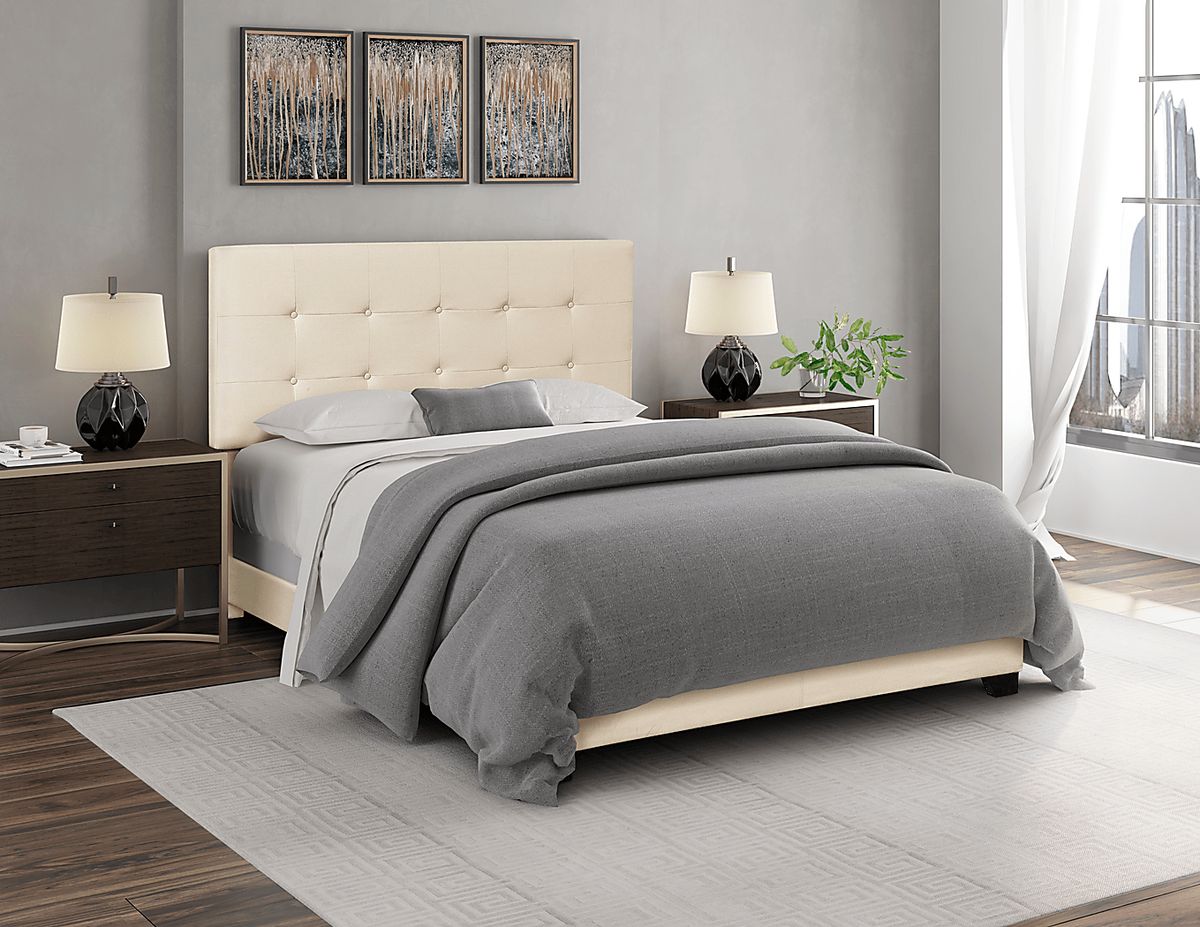 Rayfield Beige Colors,Light Wood,White Polyester Fabric Queen Bed ...