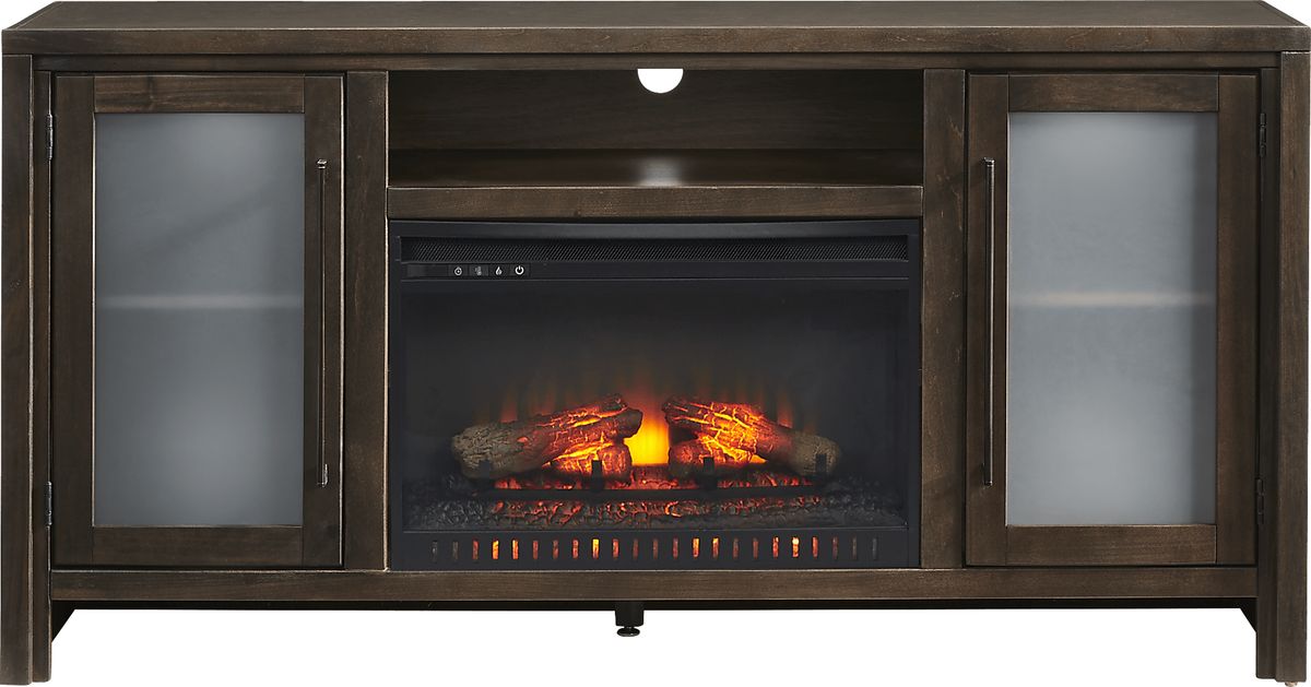 Redmond 2 Pc Espresso Dark Wood 64 in. Console With Log Firebox | Rooms ...
